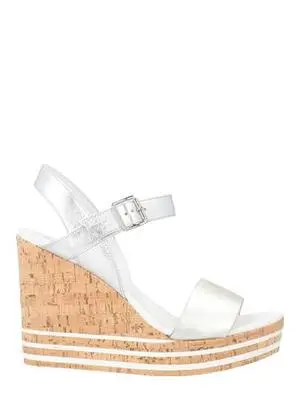 Hogan Leather Wedge Sandals - Silver