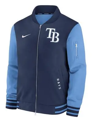 Nike Tampa Bay Rays Authentic Collection Dugout Mlb Full-zip Bomber Jacket - Blue