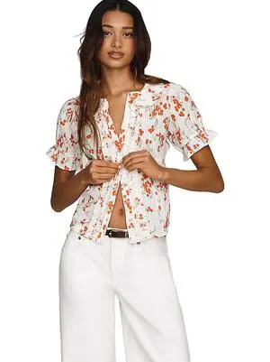 PILCRO Keira Waisted Tuxedo-front Blouse - Cherry Red