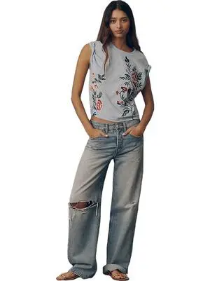 Anthropologie Growg Florals Muscle Tee - Wind Surfer