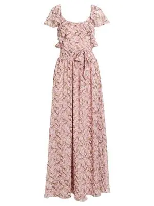 MIKAEL AGHAL Ruffled Floral-print Chiffon Maxi Dress - Baby Pink