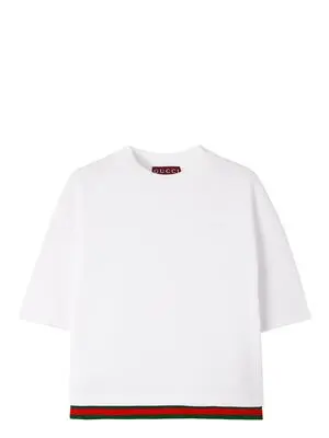 GUCCI Appliquéd Striped Cotton-jersey T-shirt