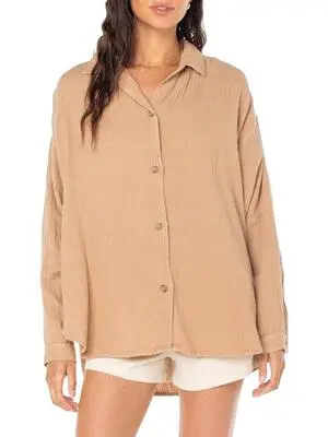 Roxy Morning Time Cotton Gauze Shirt - Praline Solid Stamp