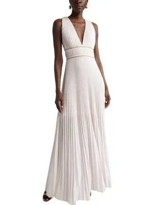 St. John Pleated Sleeveless Gown - Primrose