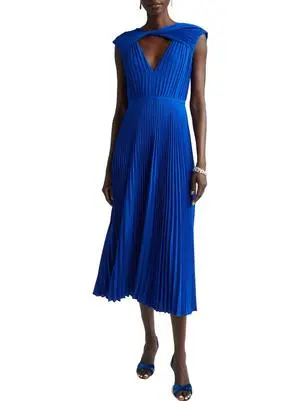 St. John Pleated Sleeveless Crepe Dress - Sapphire