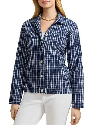 Foxcroft Thelma Gingham Crinkle Jacket - Navy/ White
