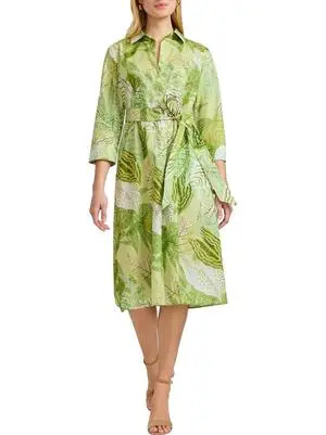 Foxcroft Fiona Botanical Print Cotton Shirtdress - Green Multi