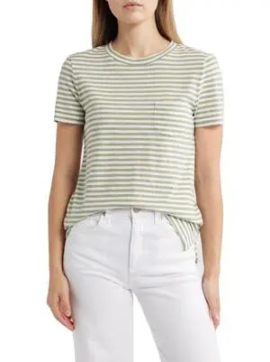 Caslon CASLON(R) Cotton & Modal T-Shirt Olive Acorn- White Stripe