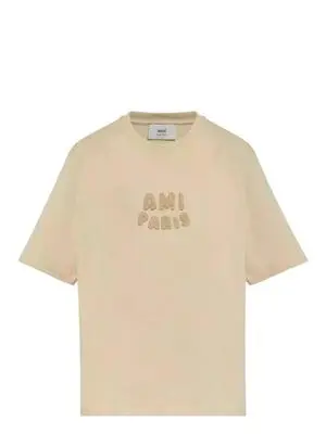 Ami Logo-embroidered T-shirt - Neutrals