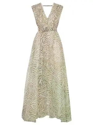 Brunello Cucinelli Printed Silk Maxi Dress - Green