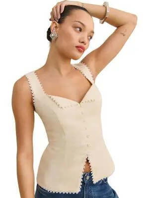 REFORMATION Viola Linen Top - Ivory