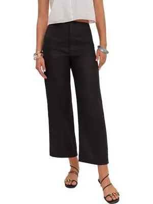 REFORMATION Joni Linen Cropped Pant - Black