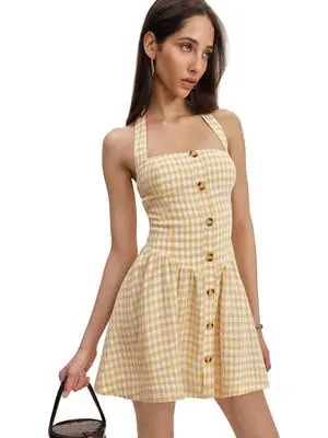 REFORMATION Mariela Linen Mini Dress - Yellow