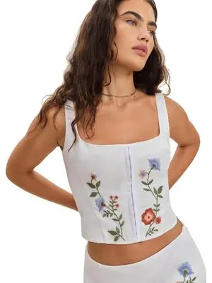 REFORMATION Juliet Linen Top - Ivory