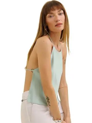 REFORMATION Jeany Silk Top Sea Glass