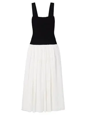 LA LIGNE La Ligne Stretch-knit And Gathered Linen-blend Midi Dress Multi