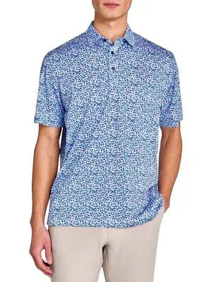 CON.STRUCT Regular Fit Clustered Floral Recycled Performance Golf Polo - White/blue