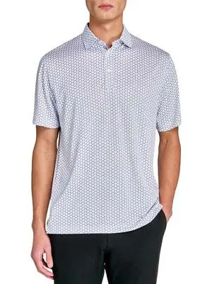 CON.STRUCT Regular Fit Micro Floral Dot Recycled Performance Golf Polo - White/blue