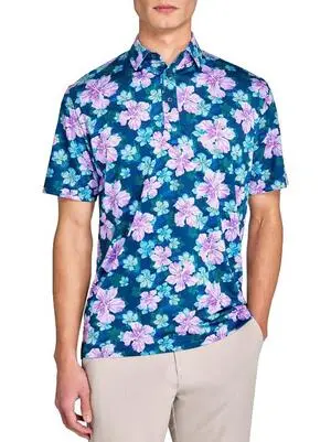 CON.STRUCT Regular Fit Layered Hibiscus Recycled Performance Golf Polo - Navy/purple