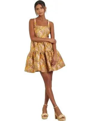 Chelsea28 Garden Brocade Fit & Flare Minidress - Beige Multi Floral