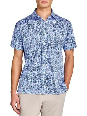 CON.STRUCT Regular Fit Clustered Floral Recycled Performance Golf Button-down Shirt - White/blue