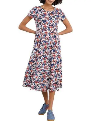 SEASALT CORNWALL Veronica Print Stretch Organic Cotton Midi Dress - Campion Bloom Chalk