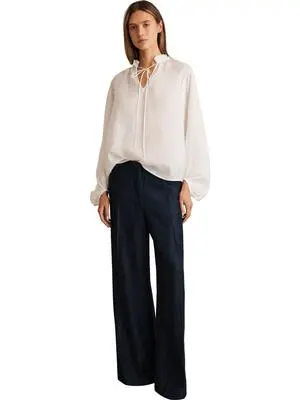 REISS Reed Denim-look Wide-leg Trousers - Dark Blue