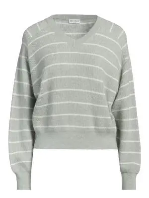 Brunello Cucinelli Light Alpaca Wool Striped Sweater - Green