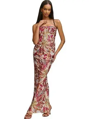 Bronx And Banco Strapless Sequin Dahlia Maxi Dress Fuchsia Multi