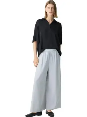 Theory Wide-leg Pant In Silk Georgette - Pearl Blue