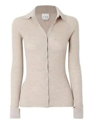 Sasuphi SASUPHI Ribbed Cashmere And Silk-blend Cardigan Sand