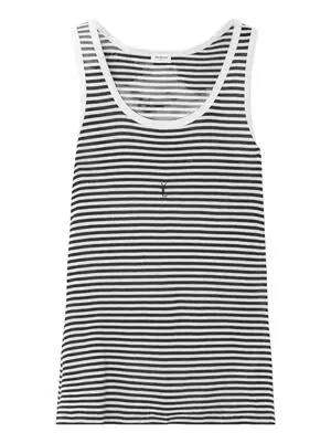 Saint Laurent SAINT LAURENT Embroidered Striped Cotton Tank Black