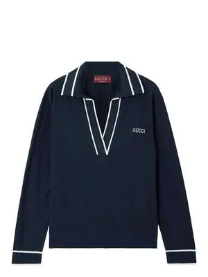 Gucci Striped Intarsia-knit Silk And Cotton-blend Sweater - Blue
