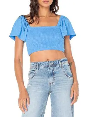 Roxy Sandy Beach Smocked Twist Reversible Crop Top - Azure Blue Solid