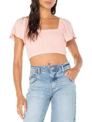Roxy Sandy Beach Smocked Twist Reversible Crop Top - Rose Cloud Solid