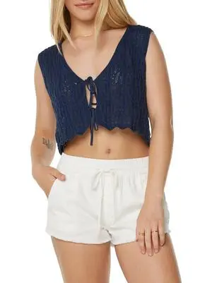 Roxy Roxy Beach Bound Cotton Crop Sweater Vest Sargasso Sea Solid