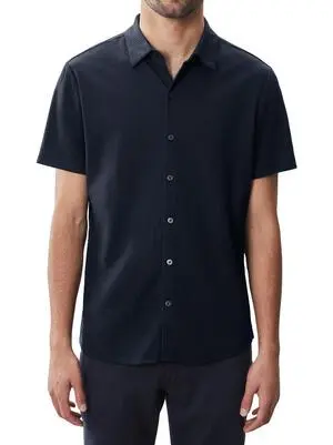 Robert Barakett Manny Short Sleeve Knit Button-up Shirt - Navy