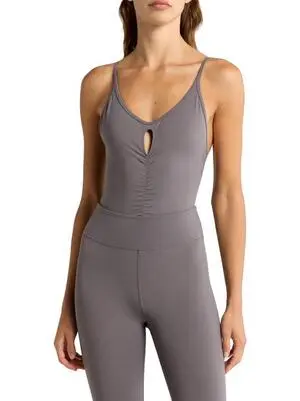 DAUGHTER LESSONS Daughter Lessons Core Bodysuit With Ruched Detailing And Keyhole Neckline Dark Gray