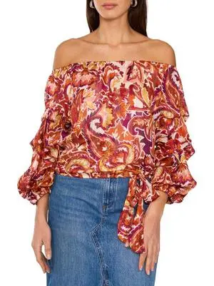 Vince Camuto Paisley Off-the-shoulder Blouse - Wine