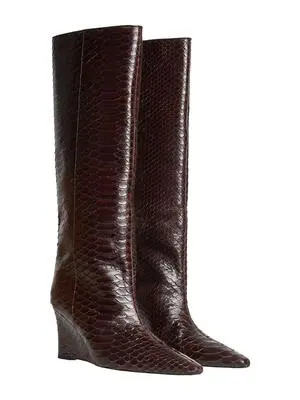 Cynthia Rowley Embossed Leather Wedge Boots - Brown