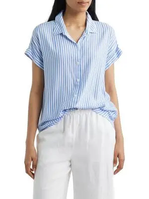 BEACHLUNCHLOUNGE Kenzie Stripe Short Sleeve Shirt - Blue Ice