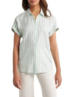 BEACHLUNCHLOUNGE Beachlunchlounge Kenzie Stripe Short Sleeve Shirt Deja Vu