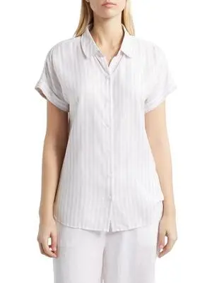 BEACHLUNCHLOUNGE Kenzie Stripe Short Sleeve Shirt - Dry Almond