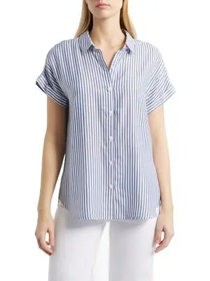 BEACHLUNCHLOUNGE Kenzie Stripe Short Sleeve Shirt - Majestic Blue
