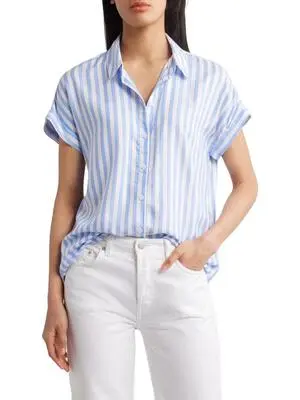 BEACHLUNCHLOUNGE Kenzie Stripe Short Sleeve Shirt - New Glacier
