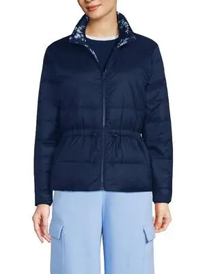 LANDS' END Lands' End Wanderweight Reversible Packable Down Jacket Navy/deep Sea Navy Floral