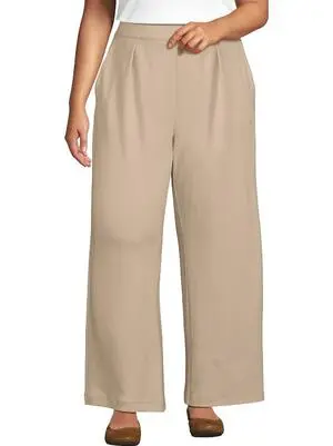 LANDS' END Knit High Rise Pleated Wide Leg Pants - Champagne