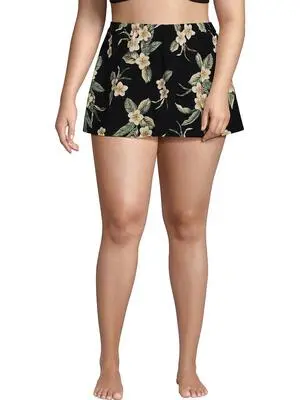 LANDS' END Swim Skirt Bottom Black Plumeria Floral