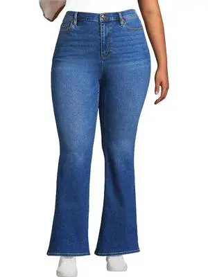 LANDS' END High Rise Denim Skinny Flare Jeans - Indigo Tide Blue