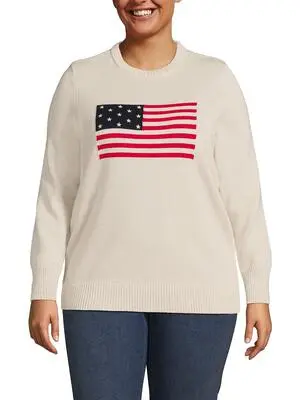 LANDS' END Drifter Crew Neck Jersey Pullover Sweater - Oatmeal Heather Flag